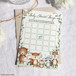 Bingo Baby Shower, Woodland Animals Baby Shower Printable, Greenery ...