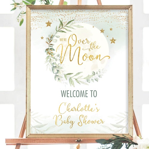 EDITABLE Moon and Stars Welcome Sign Over the Moon Baby - Etsy