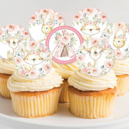 Girl Woodland Cupcake Toppers Forest Animals 2 Round - Etsy