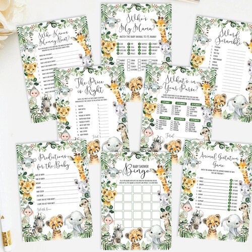Safari Baby Shower Games Bundle Jungle Baby Games Bundle - Etsy