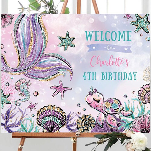 Editable Mermaid Welcome Sign Mermaid Birthday Sign Girl - Etsy