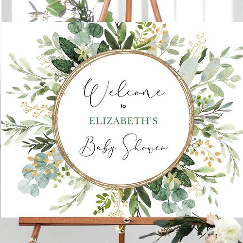 Botanical Editable Welcome Sign Greenery Baby Shower Sign | Etsy