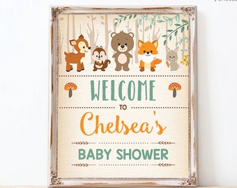 Editable Woodland Welcome Sign Rustic Forest Animals Baby | Etsy