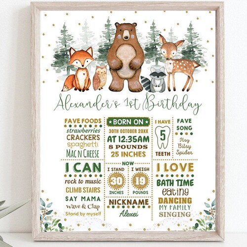 Greenery Woodland Birthday Milestone Poster. Rustic Forest - Etsy