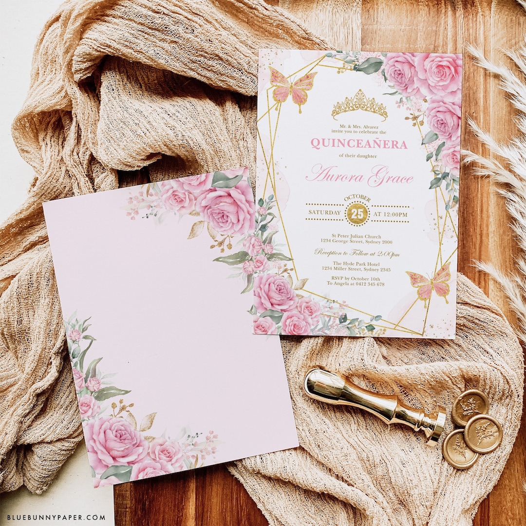 Editable Quinceanera Invitation Template Pink Gold Floral Mis Quince 15 ...