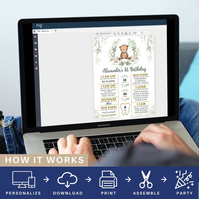 Teddy Bear 1st Birthday Milestone Board, Greenery Gold Bear Chalkboard ...