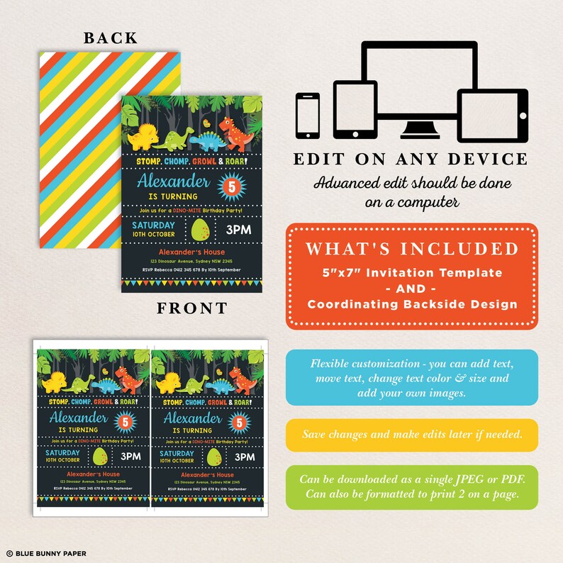 Editable Dinosaur Invitation Template Dinosaur Birthday | Etsy