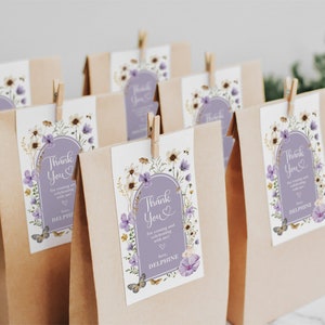 Editable Purple Wildflower Favor Tag Template Boho Lavender Baby in ...