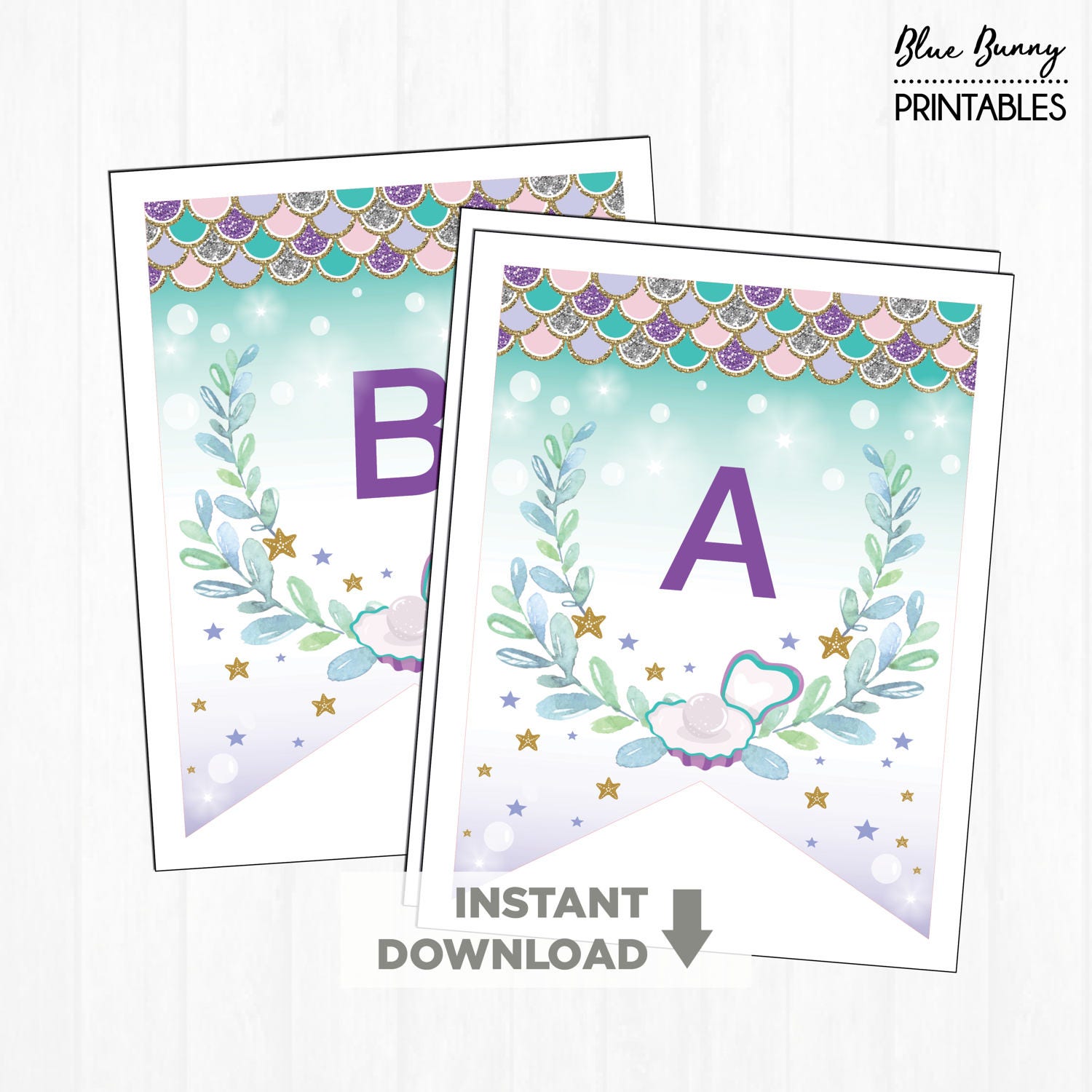 Mermaid Baby Shower Printable Banner. ALL LETTERS & NUMBERS. | Etsy