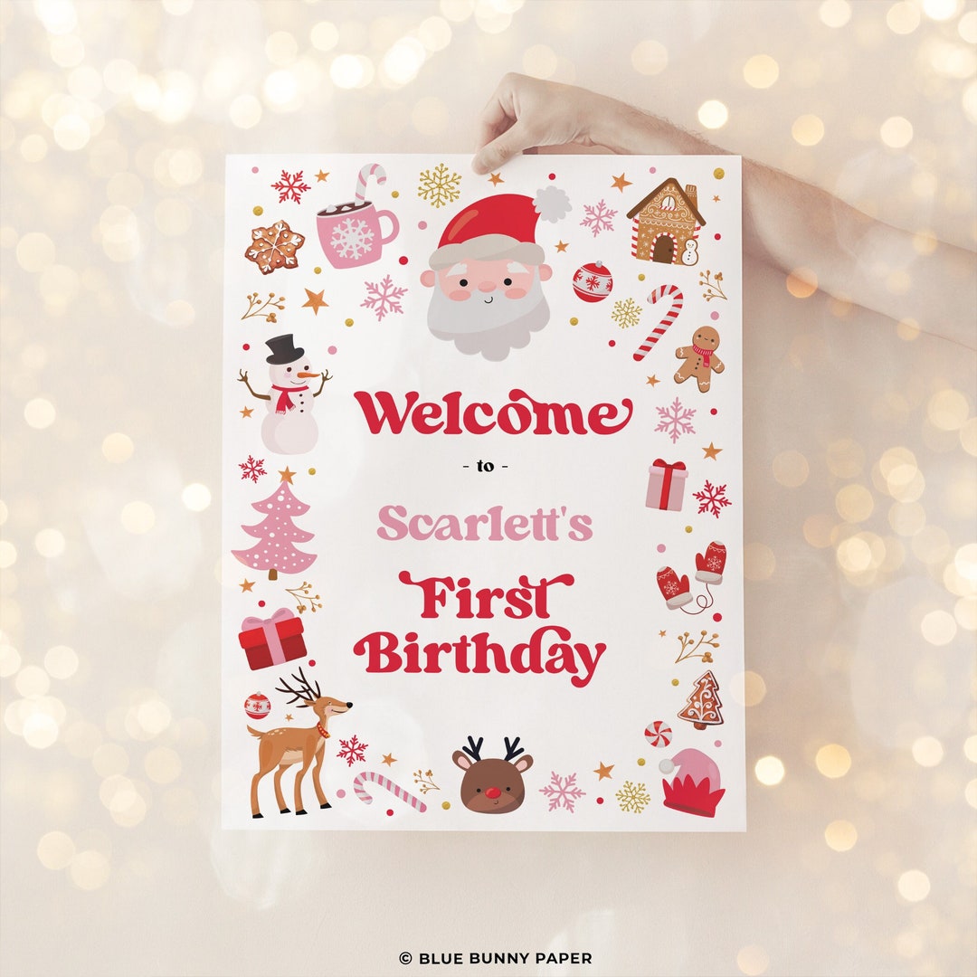 Editable Christmas Birthday Welcome Sign Winter Onederland Party Decor ...