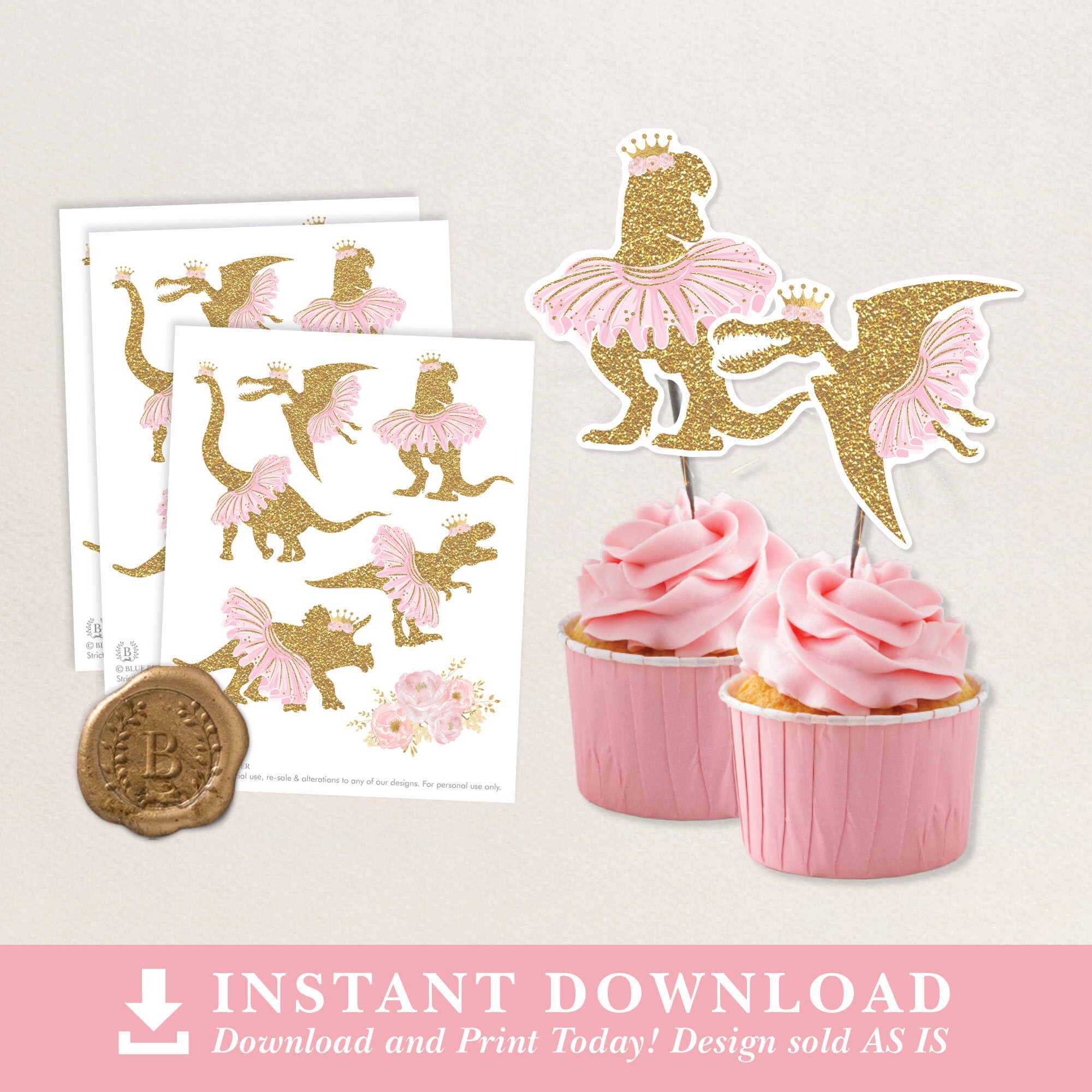 Princess Dinosaur Cake Toppers Ballerina T-rex Tutu Tiara - Etsy