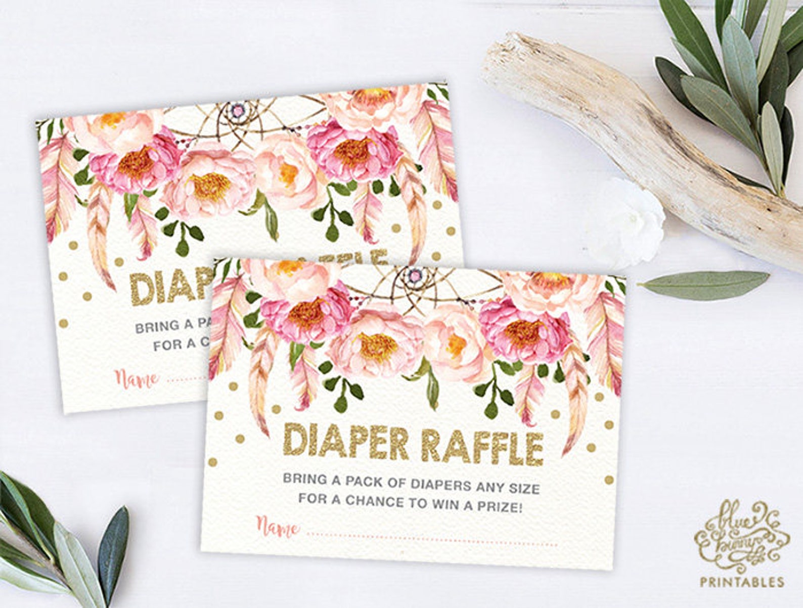 Pink Floral DIAPER Raffle. Boho Baby Shower Invitation Insert | Etsy