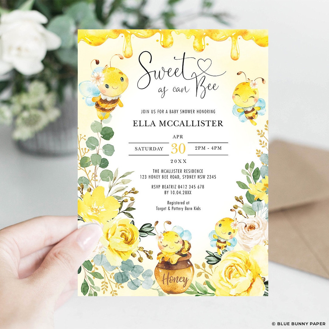 Honey Bee Baby Shower Invitation Template, Bumblebee Printable Invite ...