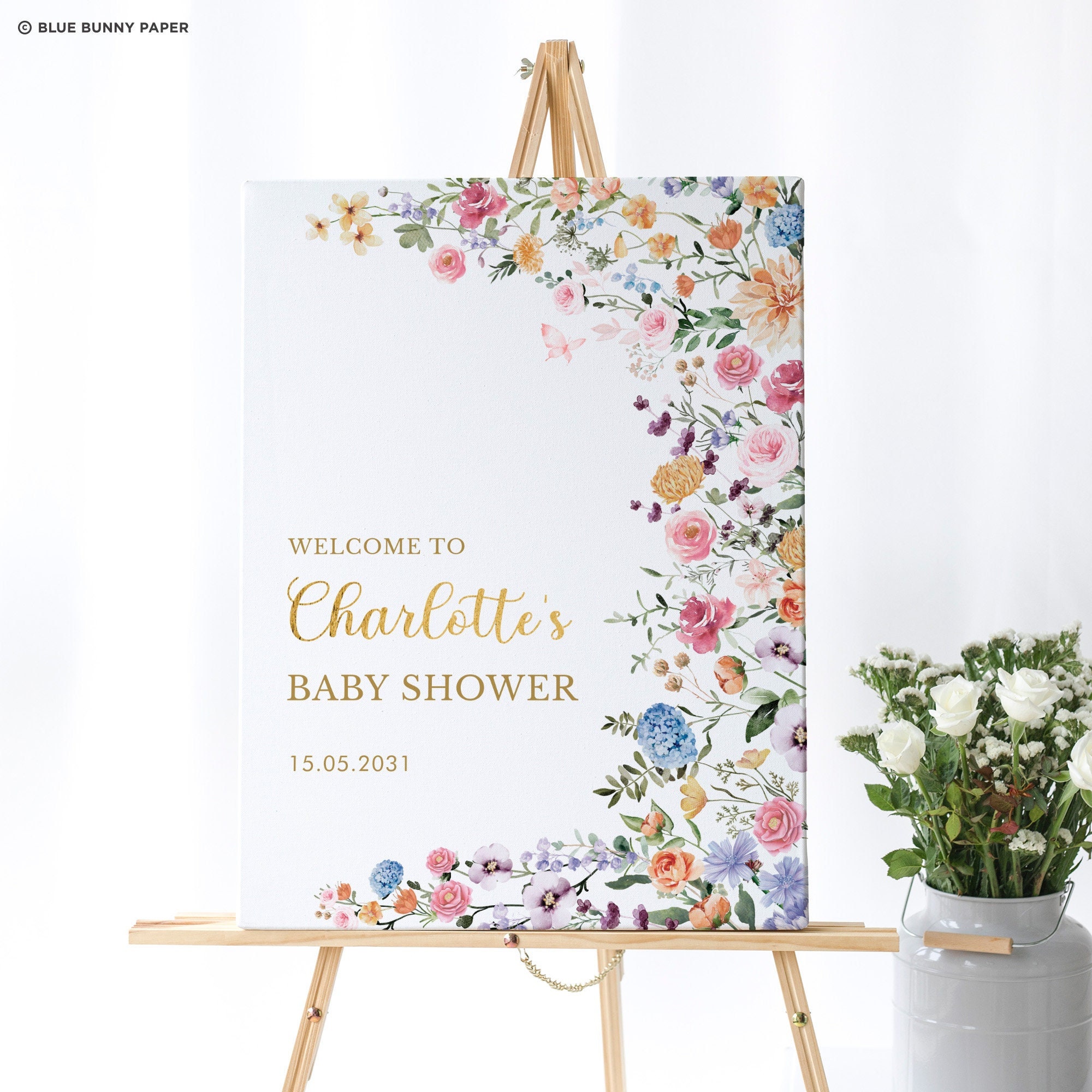 Editable Wildflower Welcome Sign, Colorful Floral Baby Shower Poster ...