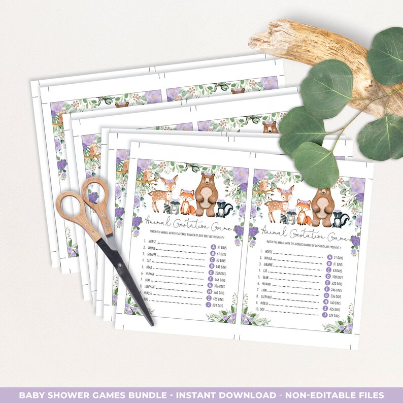 Purple Floral Woodland Baby Shower GAMES BUNDLE Lavender - Etsy
