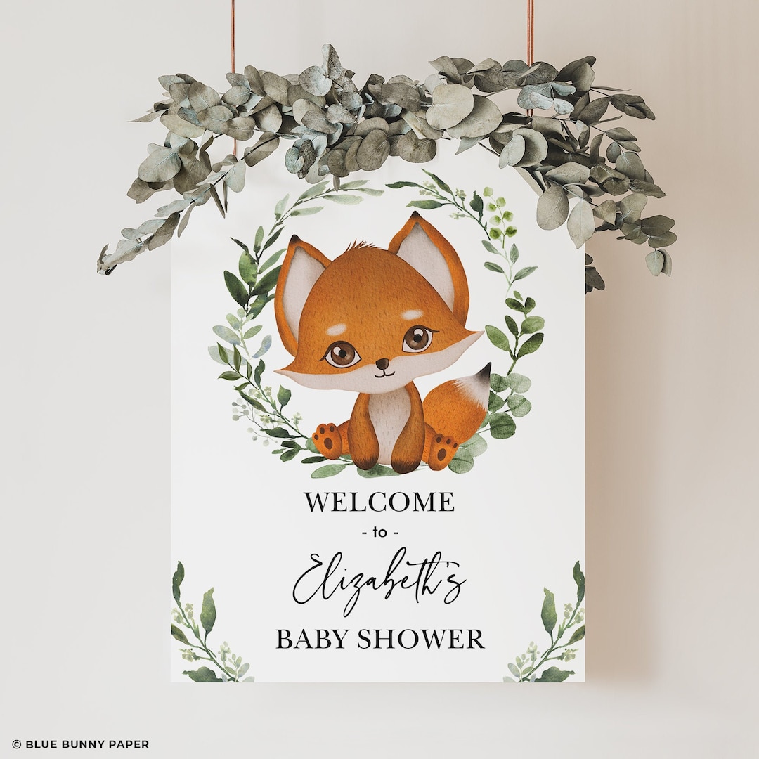 EDITABLE Fox Baby Shower Welcome Sign Template, Greenery Wild One ...