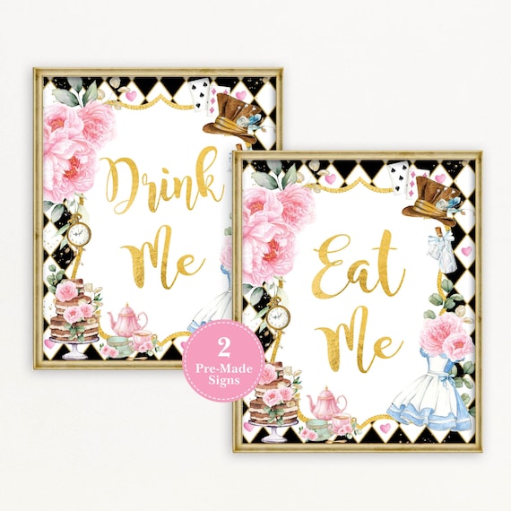 Alice in Wonderland Party Signs, Drink Me & Eat Me Signs, Mad Tea Party ...
