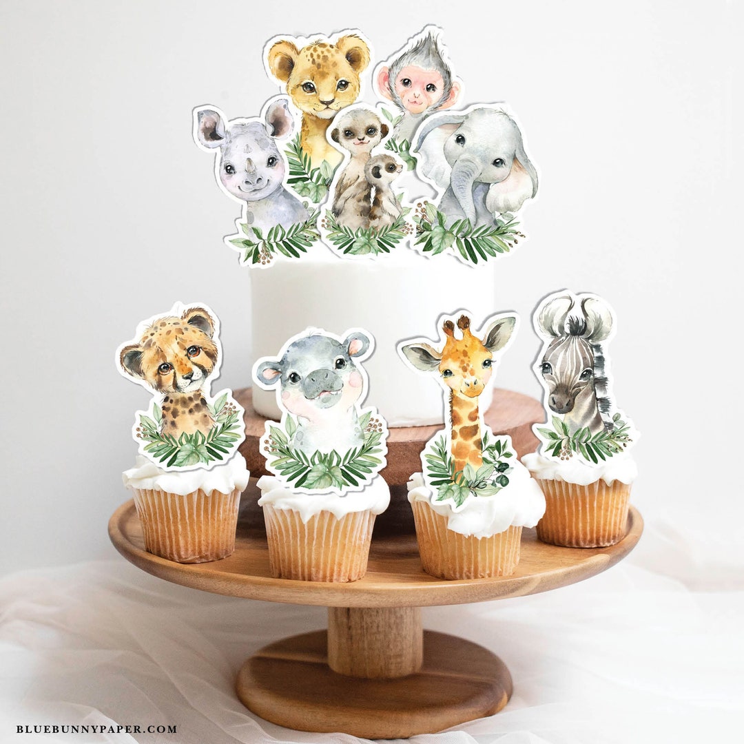 Safari Animals Cake Toppers Wild One Birthday Jungle Baby Shower Favors ...