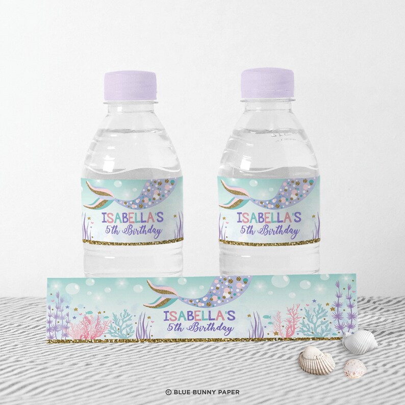 EDITABLE Mermaid Water Bottle Label Under the Sea Creatures - Etsy