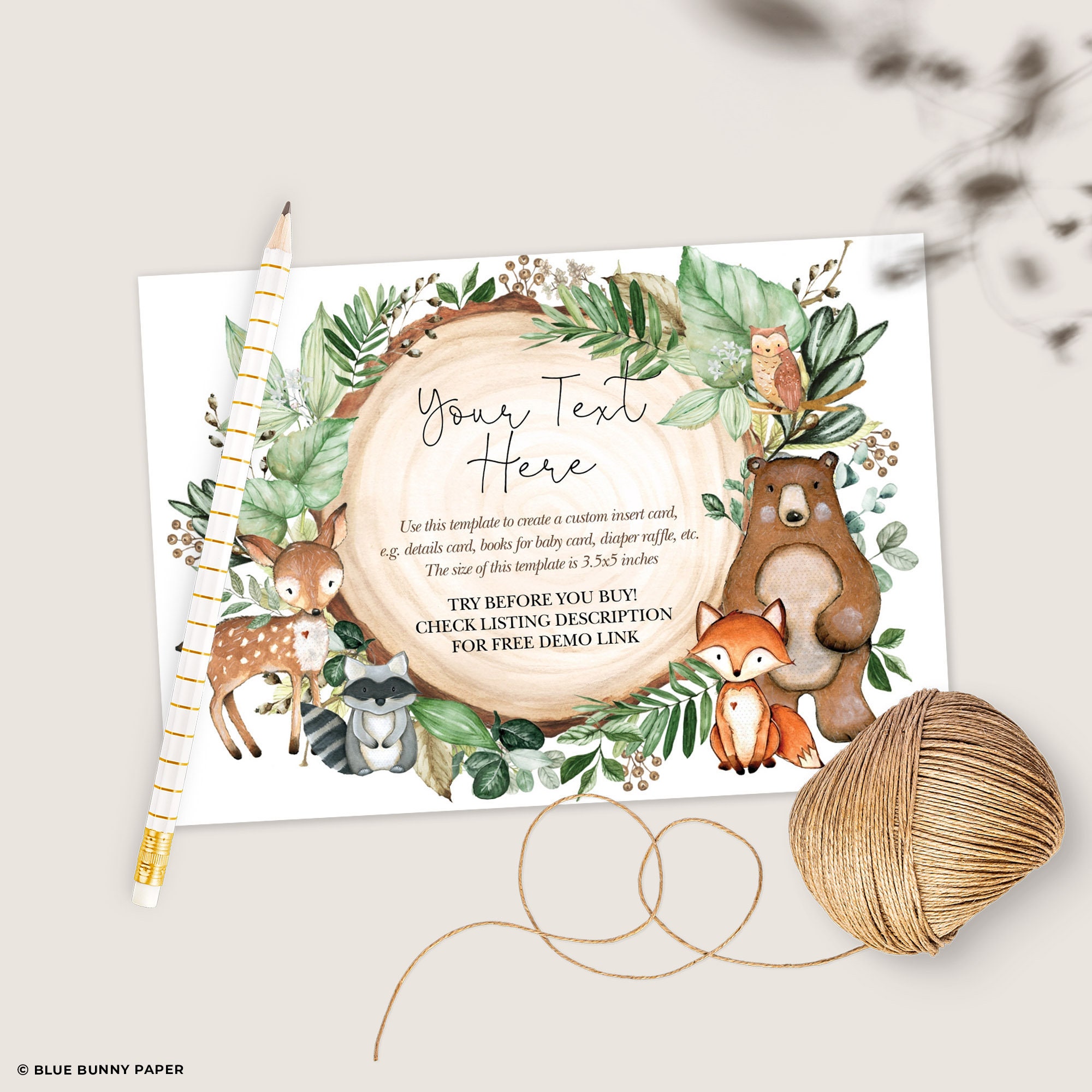 EDITABLE Woodland Insert Card Template Forest Animals Baby - Etsy