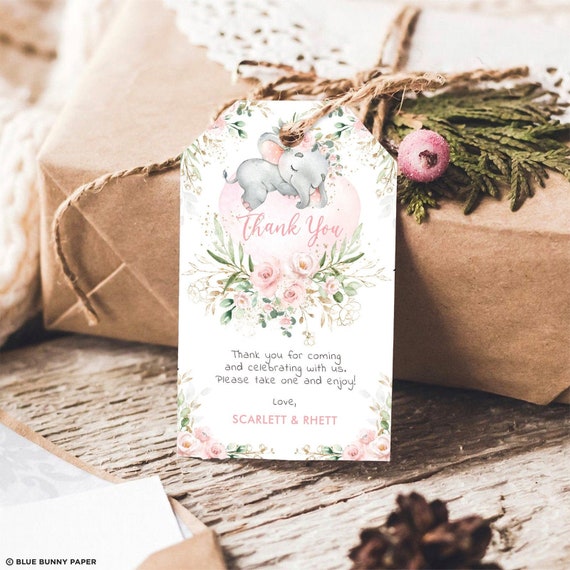 Blush Elephant Favor Tag Template, Pink Floral Jungle Thank You Tag ...