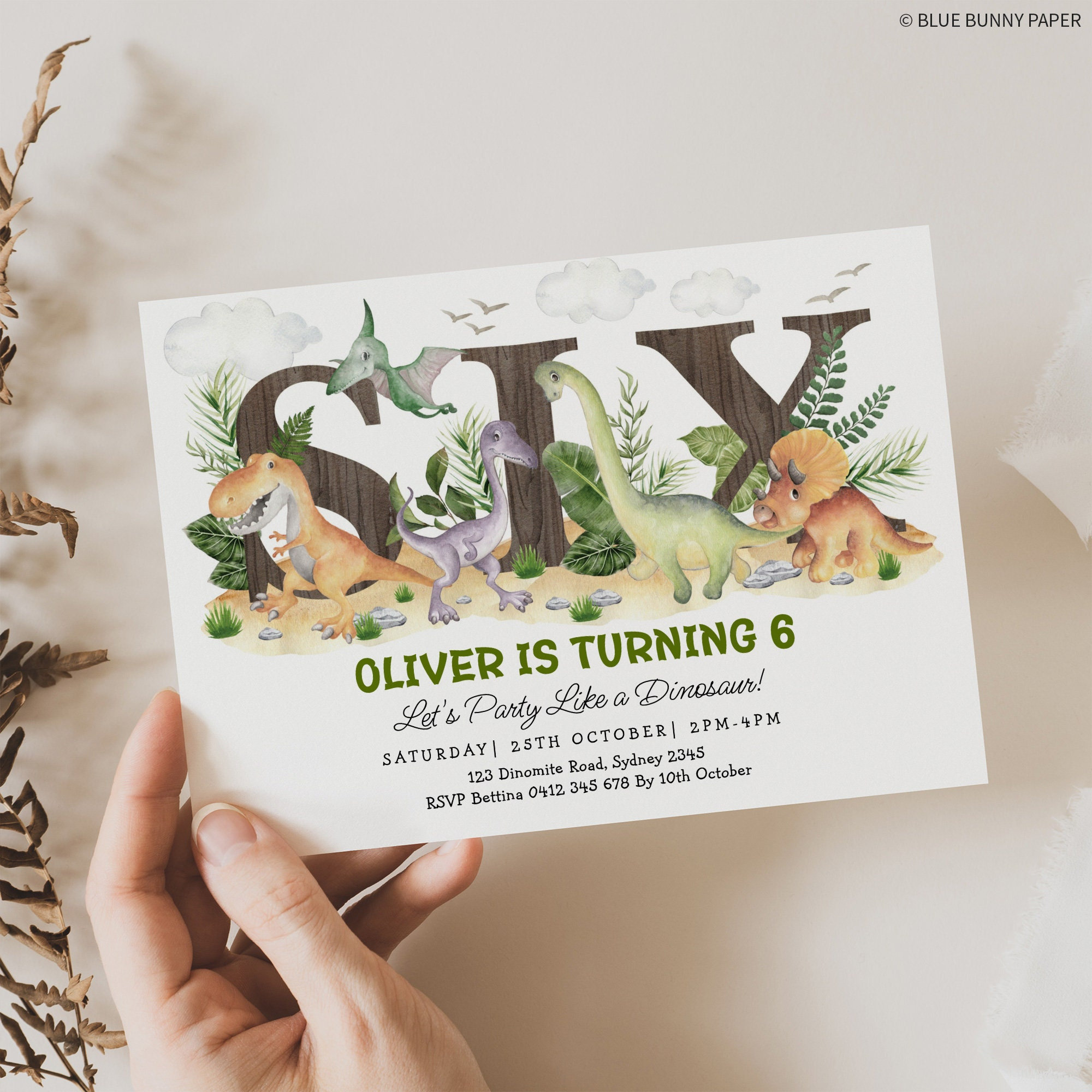 Dinosaur 6th Birthday Invitation Editable Template Boy SIX - Etsy