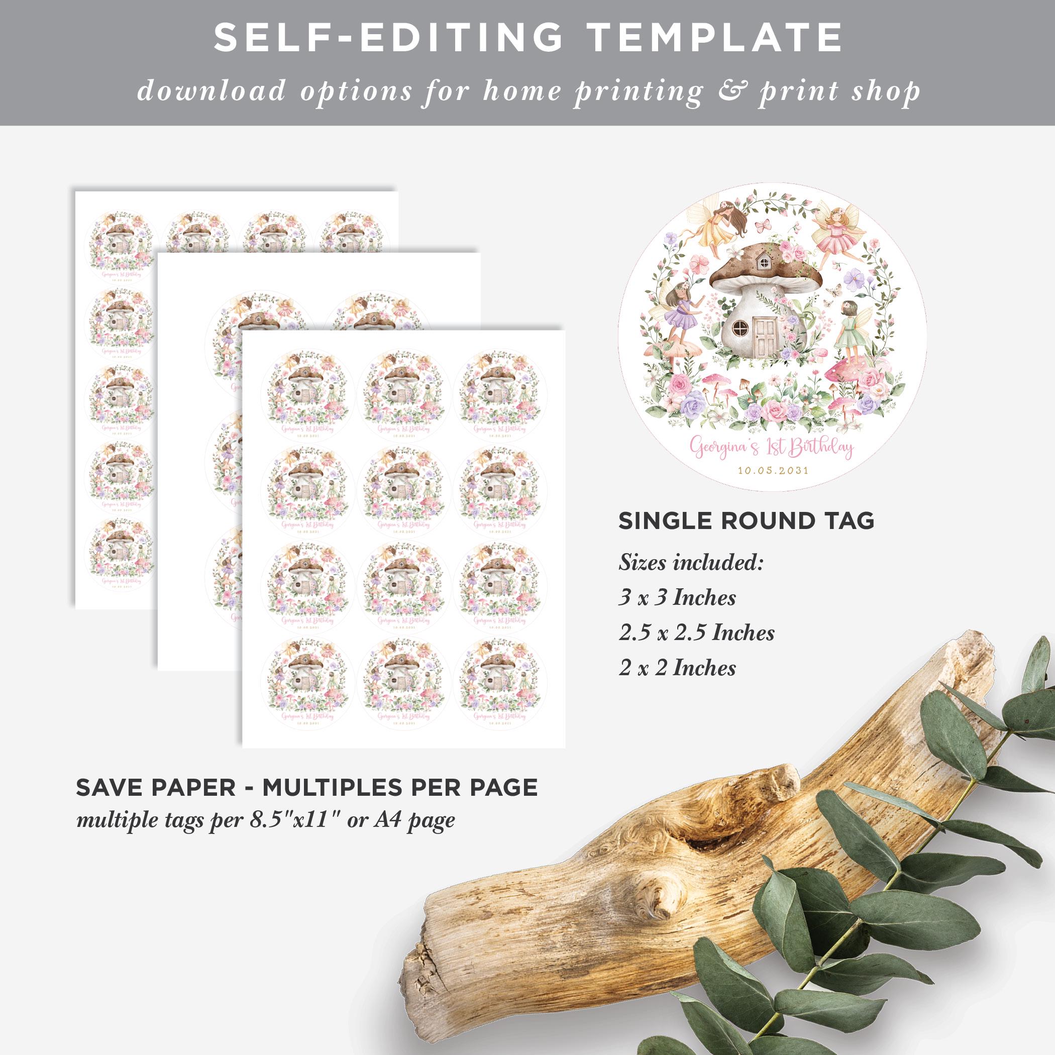 EDITABLE Fairy Round Sticker Label Fairy Garden Circle Tag Template ...