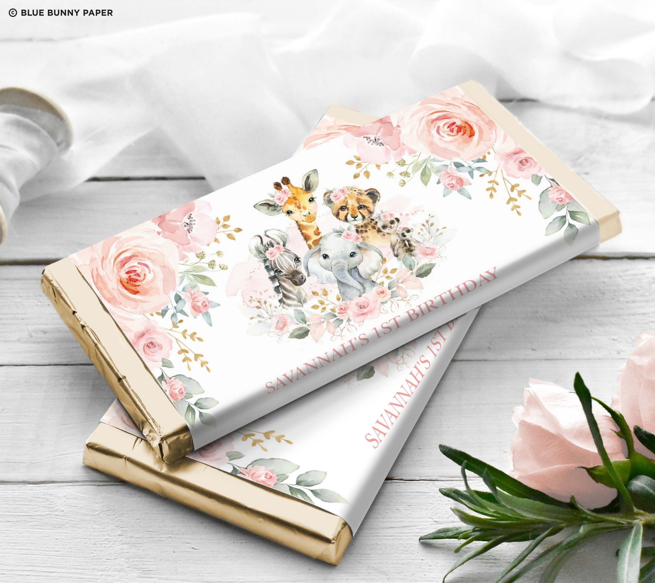 EDITABLE Blush Safari Chocolate Bar Wrapper Wild One Birthday - Etsy