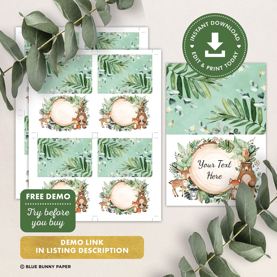 EDITABLE Woodland Animals Place Cards. Botanical Forest Food - Etsy