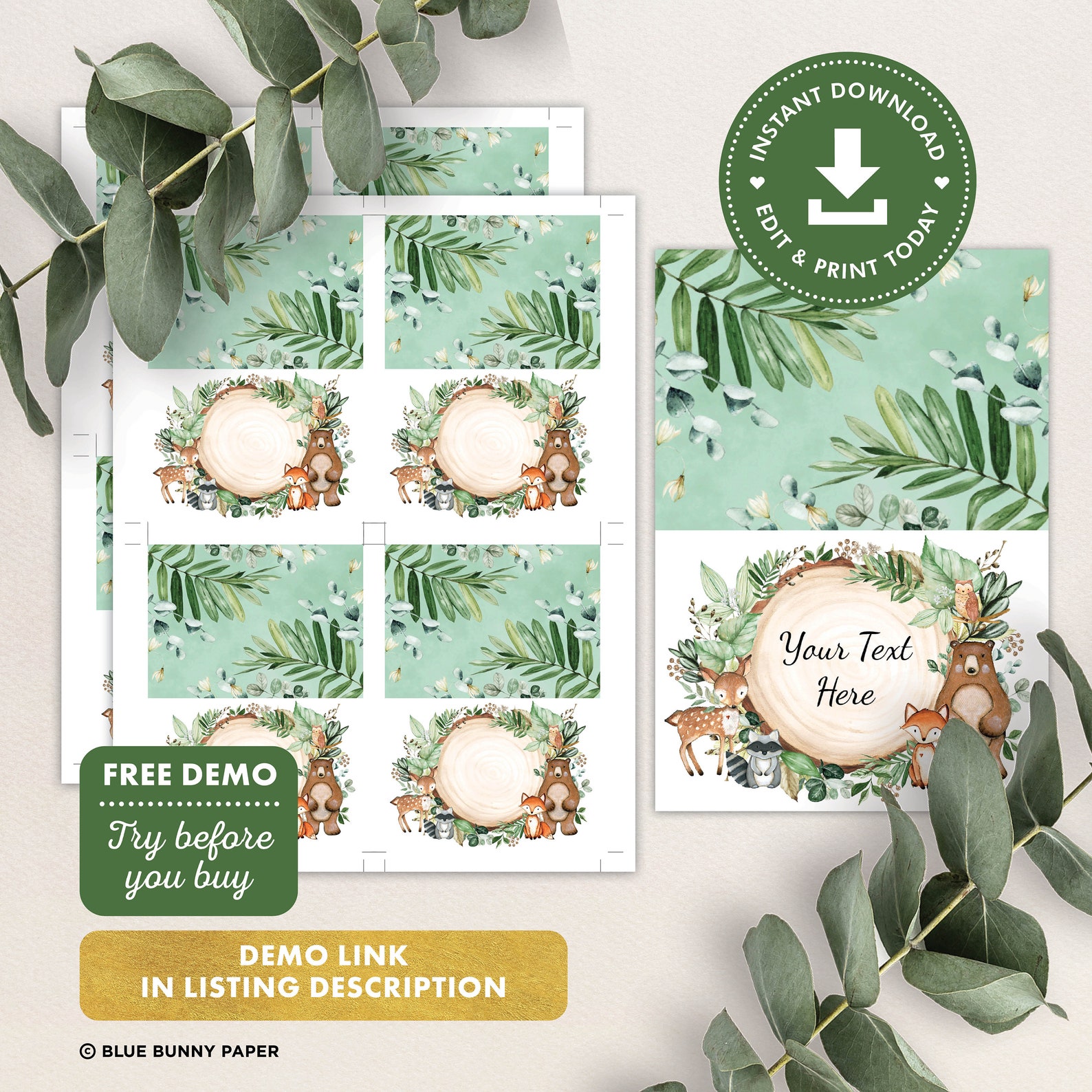 EDITABLE Woodland Animals Place Cards. Botanical Forest Food Tent ...