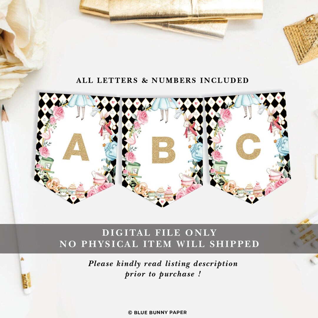 Alice in Wonderland Printable Banner, Onederland Happy Birthday ...