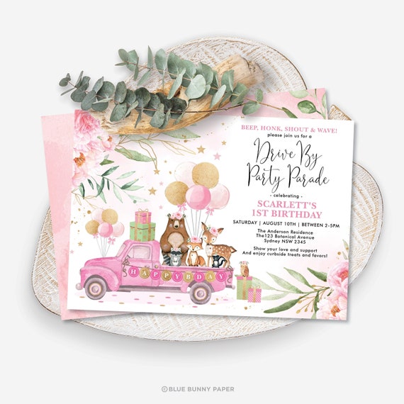 Editable Drive By Birthday Invitation. Girl Woodland Drive Thru Party ...