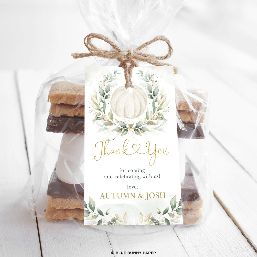 EDITABLE Pumpkin Favor Tag, Fall Baby Shower Favors, Greenery Gold ...