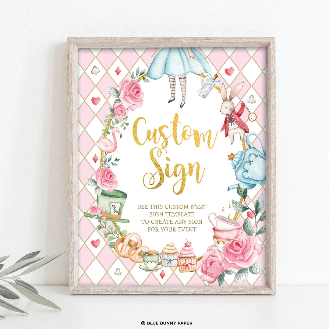 Alice in Wonderland Custom Party Sign Template EDITABLE Mad Hatter ...