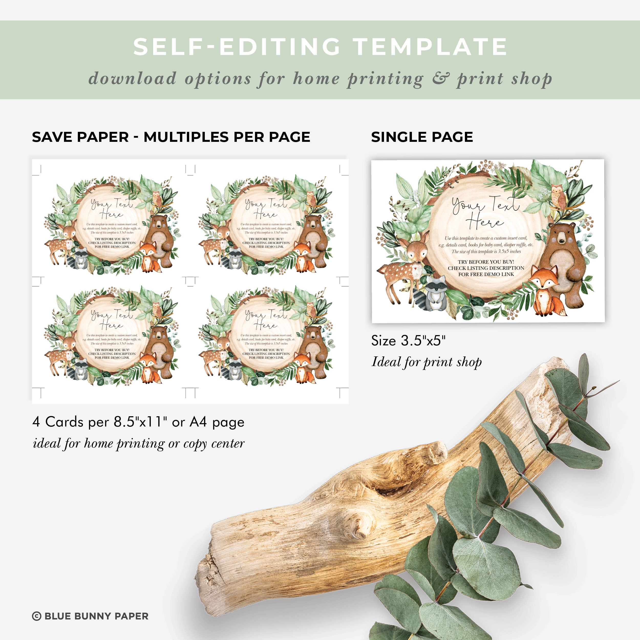 EDITABLE Woodland Insert Card Template Forest Animals Baby - Etsy