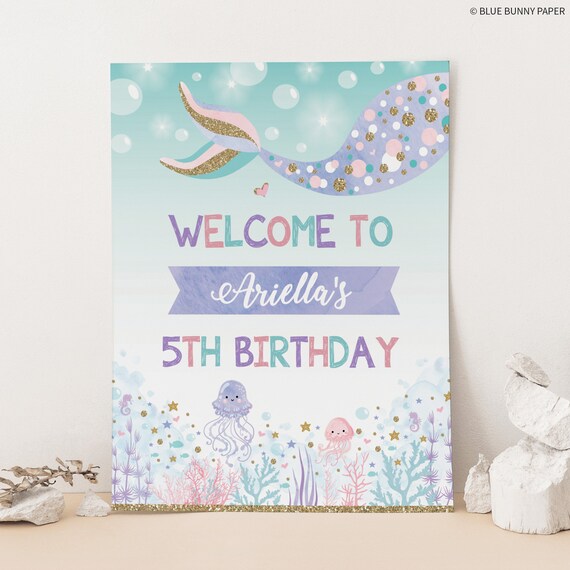EDITABLE Mermaid Birthday Welcome Sign Under the Sea Party Decorations ...