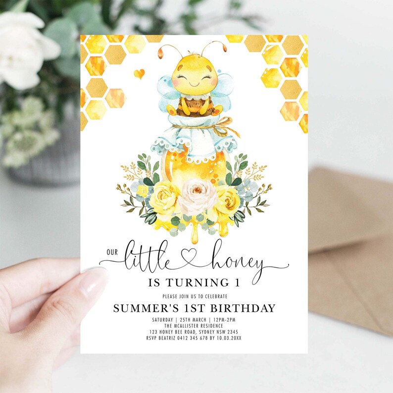 Editable Bee Birthday Invitation Honey Bee Party Invite | Etsy