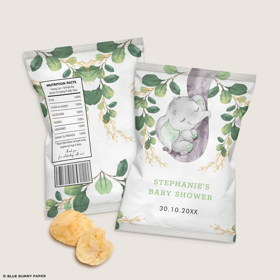 Greenery Elephant Chip Bag, Elephant Baby Shower Favors, Wild One ...