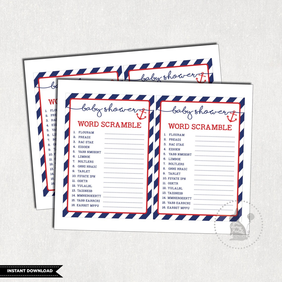 Nautical WORD SCRAMBLE Baby Shower Game. Navy and Red Baby - Etsy