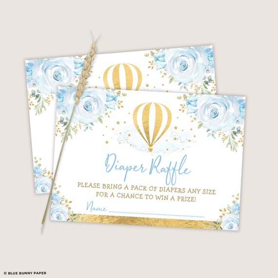 Hot Air Balloon Diaper Raffle Adventure Boy Baby Shower Up and Away ...