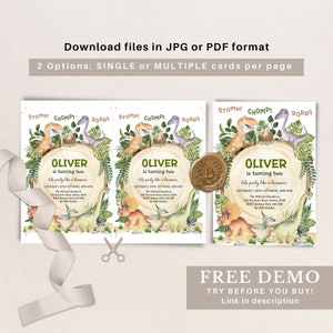 Editable Dinosaur Theme Birthday Invitation Template Cute Dino Kids ...