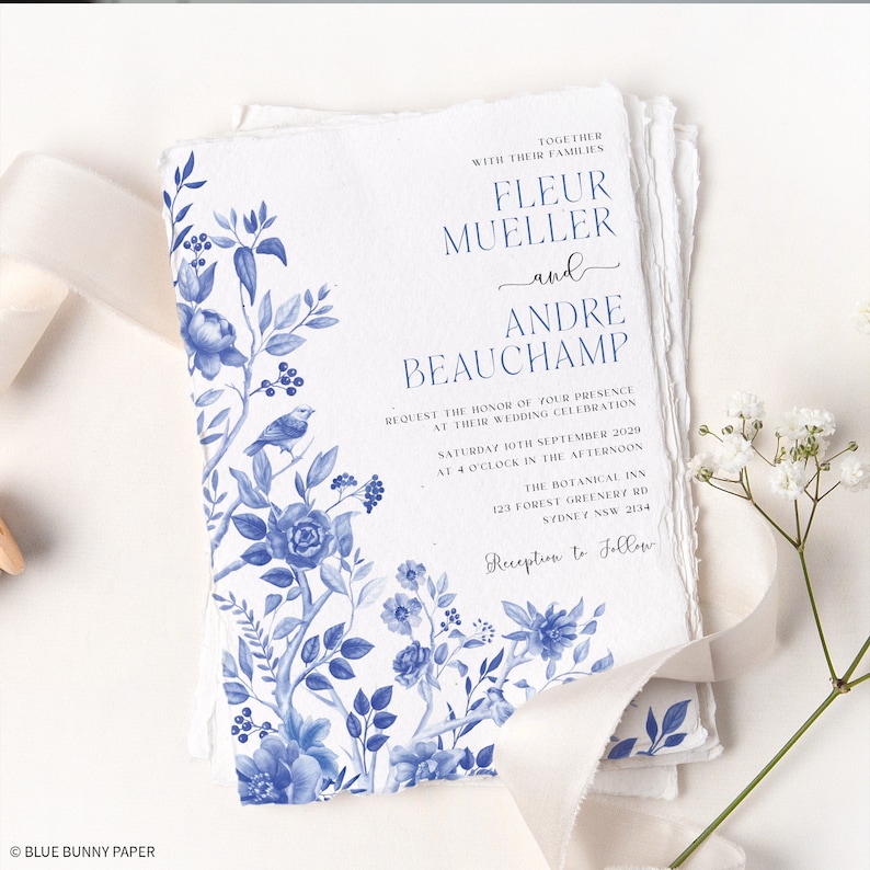 Delft Blue Chinoiserie Wedding Invitation Blue Floral - Etsy