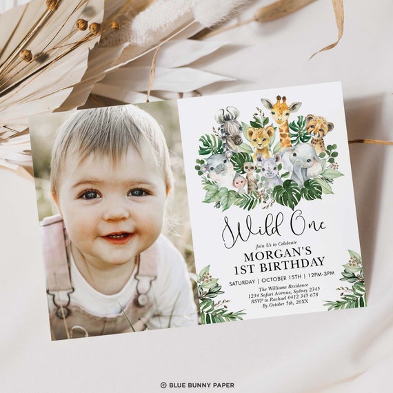 Editable Wild One Birthday Invitation, Jungle Safari Animals Party ...