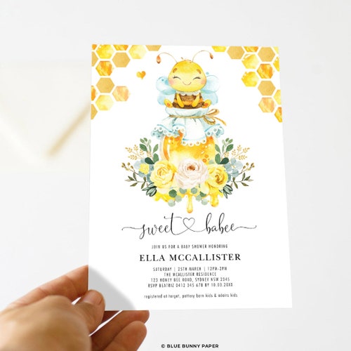 Editable Bee Baby Shower Invitation Template Honeycomb - Etsy