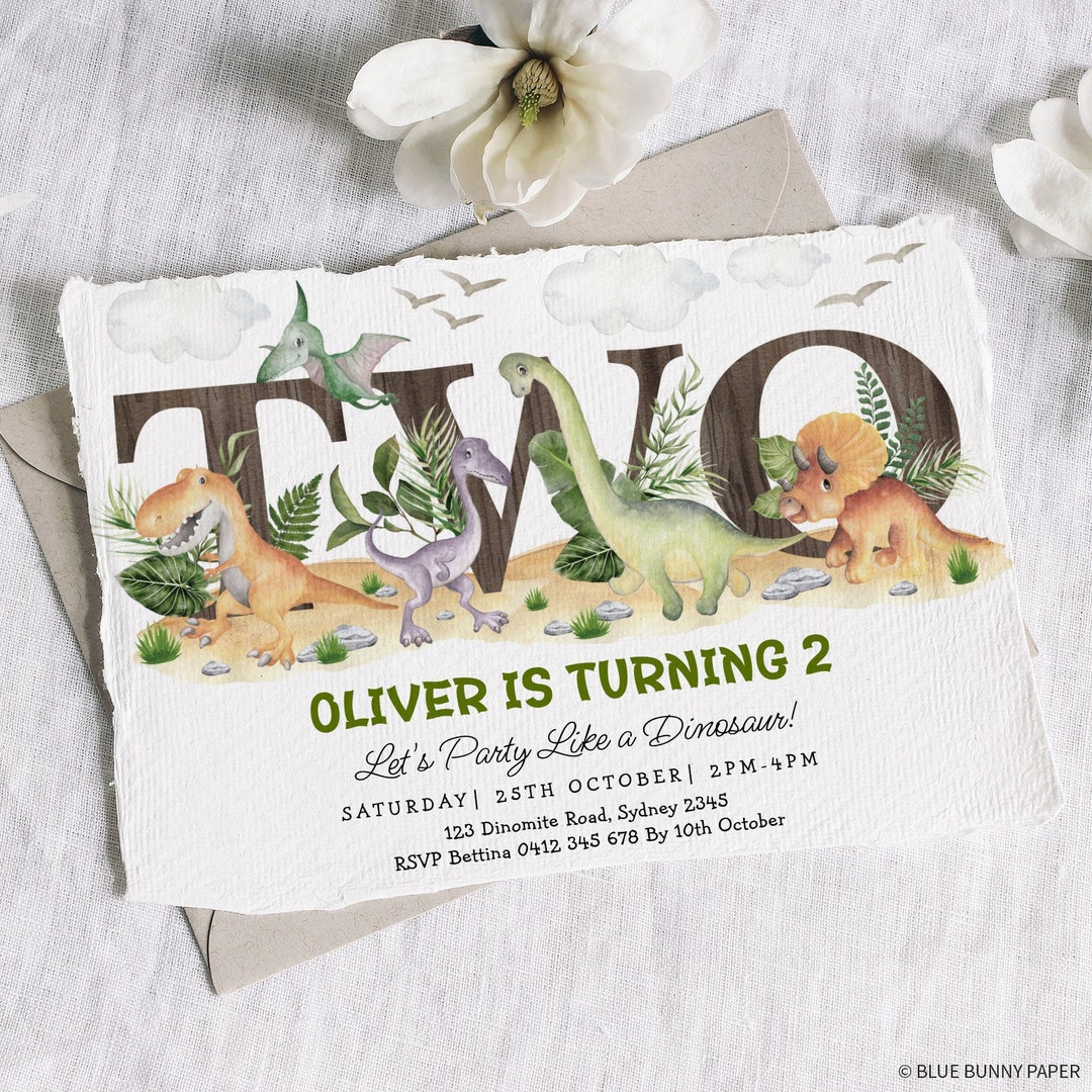 Dinosaur Second Birthday Invitation Editable Template Baby Boy Birthday ...