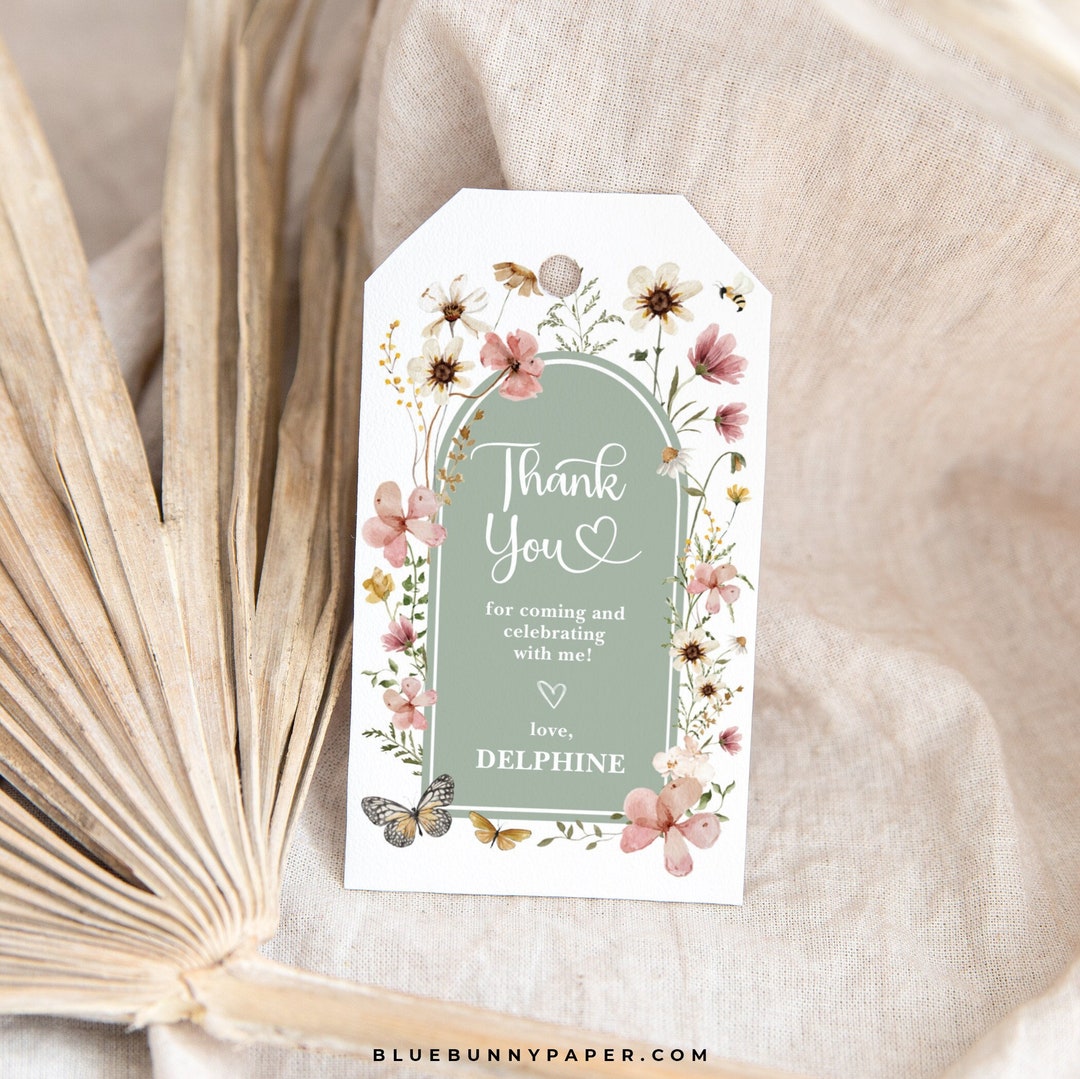 Editable Boho Floral Favor Tag Template Sage Green Baby in Bloom ...