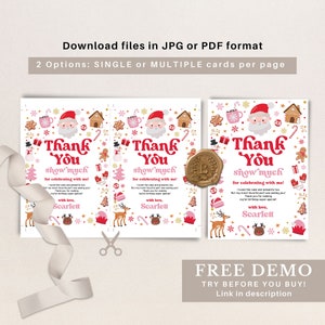 Editable Christmas Birthday Thank You Card Oh What Fun Christmas Girl ...