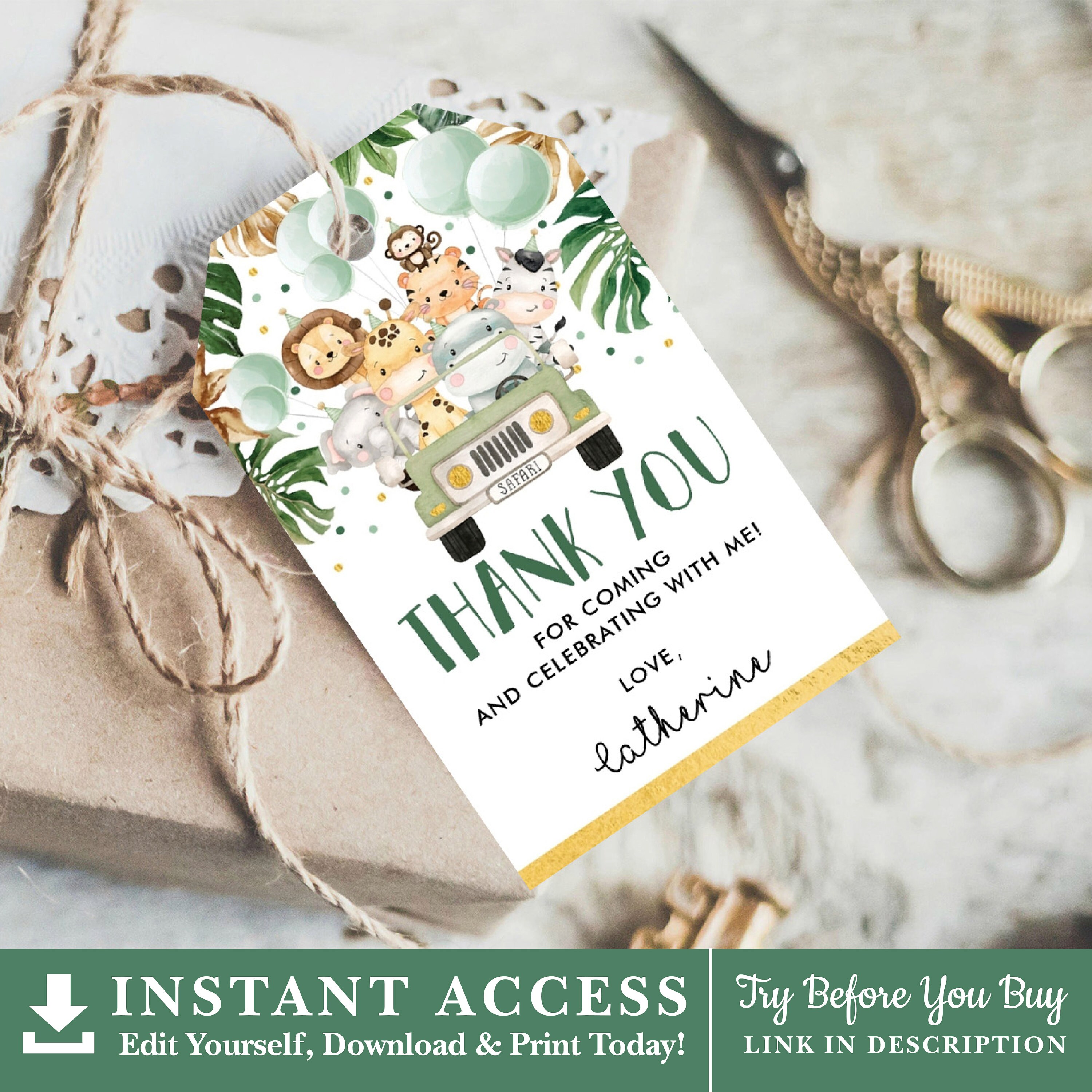 Editable Safari Favor Tag Template. Tropical Greenery Jungle - Etsy