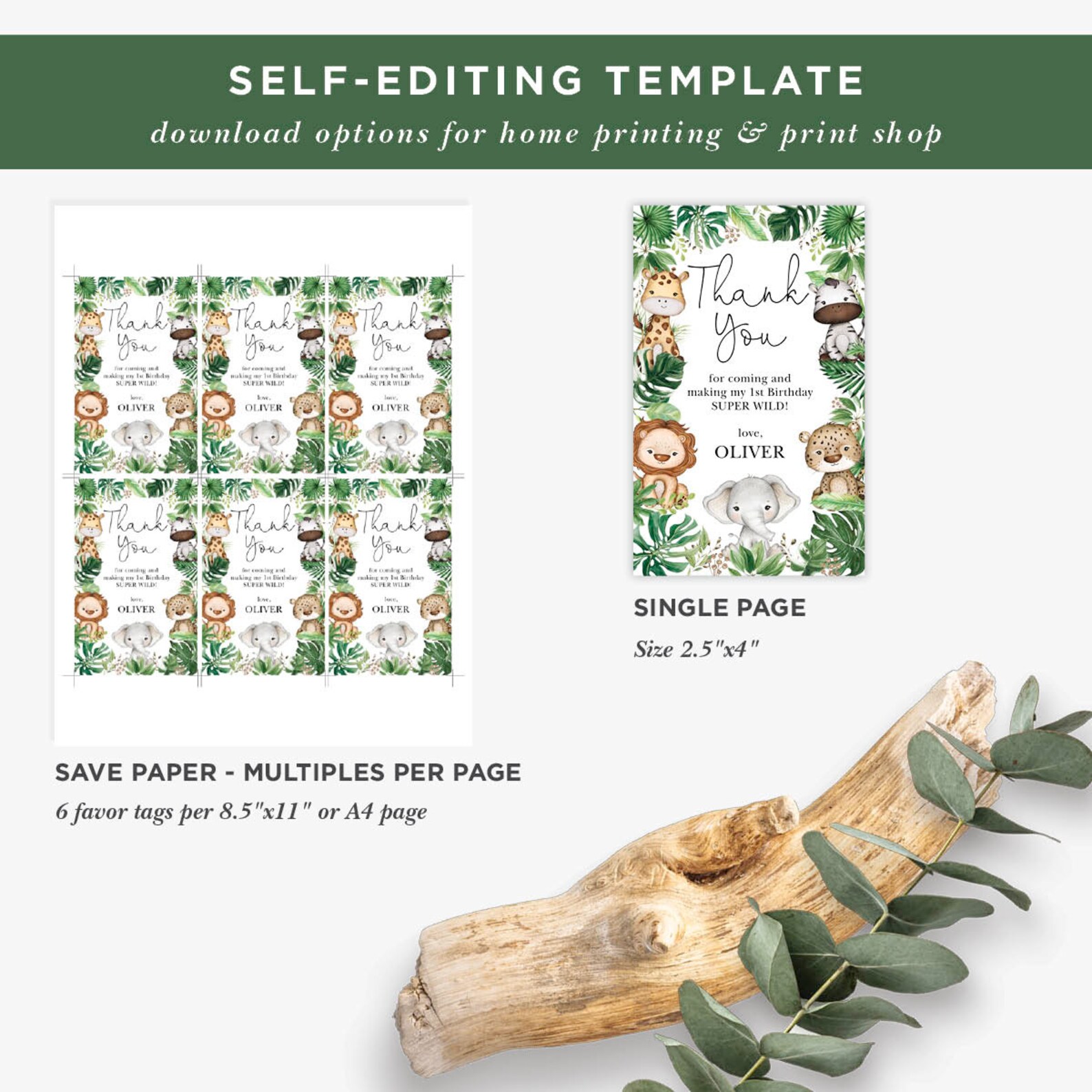Safari Animals Favor Tags Tropical Jungle Wild One Birthday | Etsy