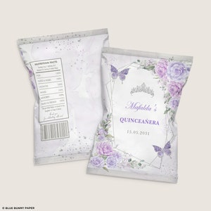 Purple Silver Quinceanera Chip Bag Label Lavender Mis Quince 15 Anos ...